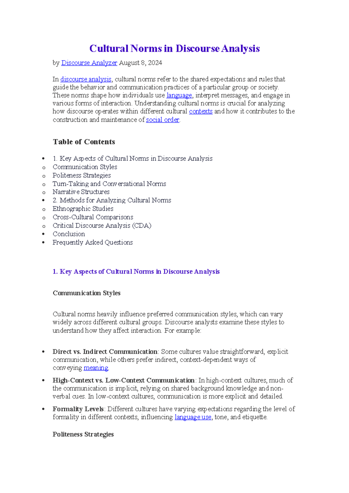 Cultural Norms in Discourse Analysis: Key Insights and Methods (S3 ...