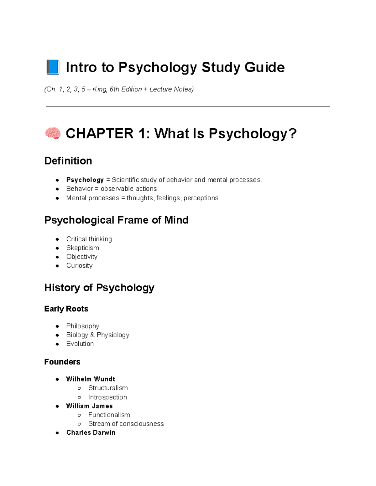 Intro to Psychology Study Guide (Ch. 1-3, 5) Lecture Notes - Studocu