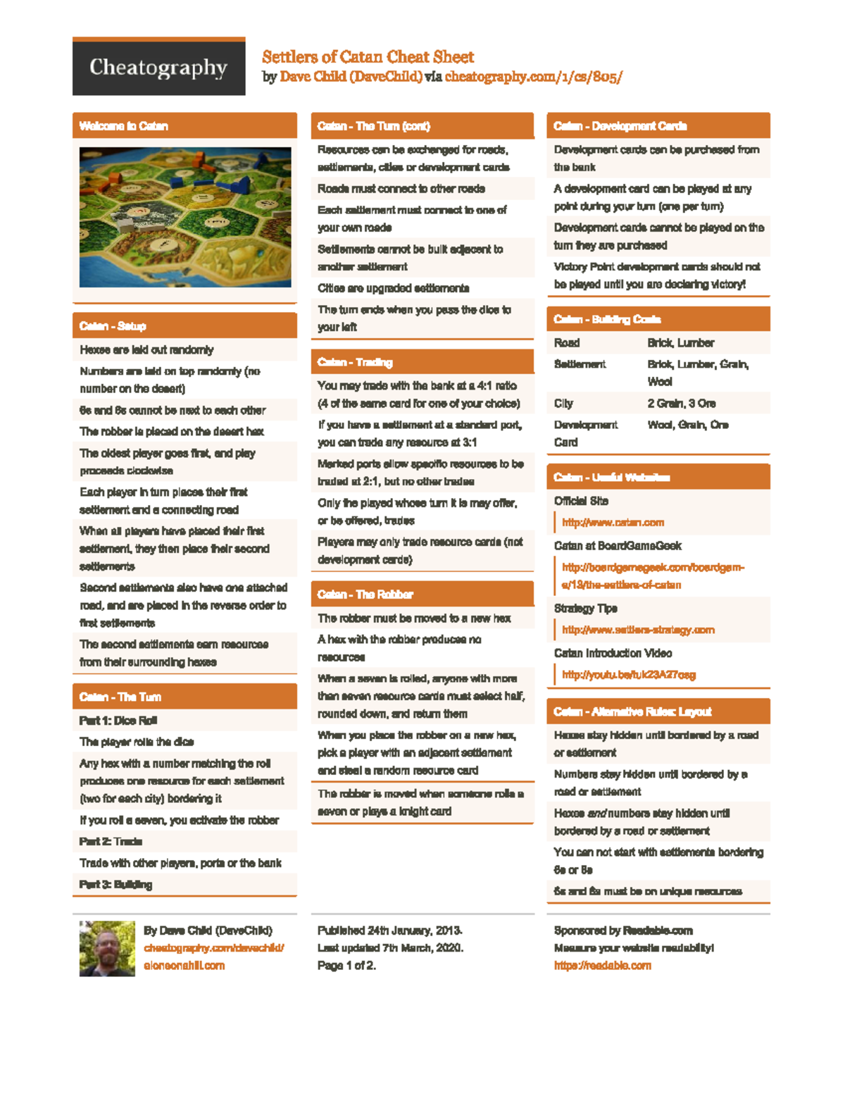 3 - ... - Settlers of Catan Cheat Sheet Cheatography Dave Child ...