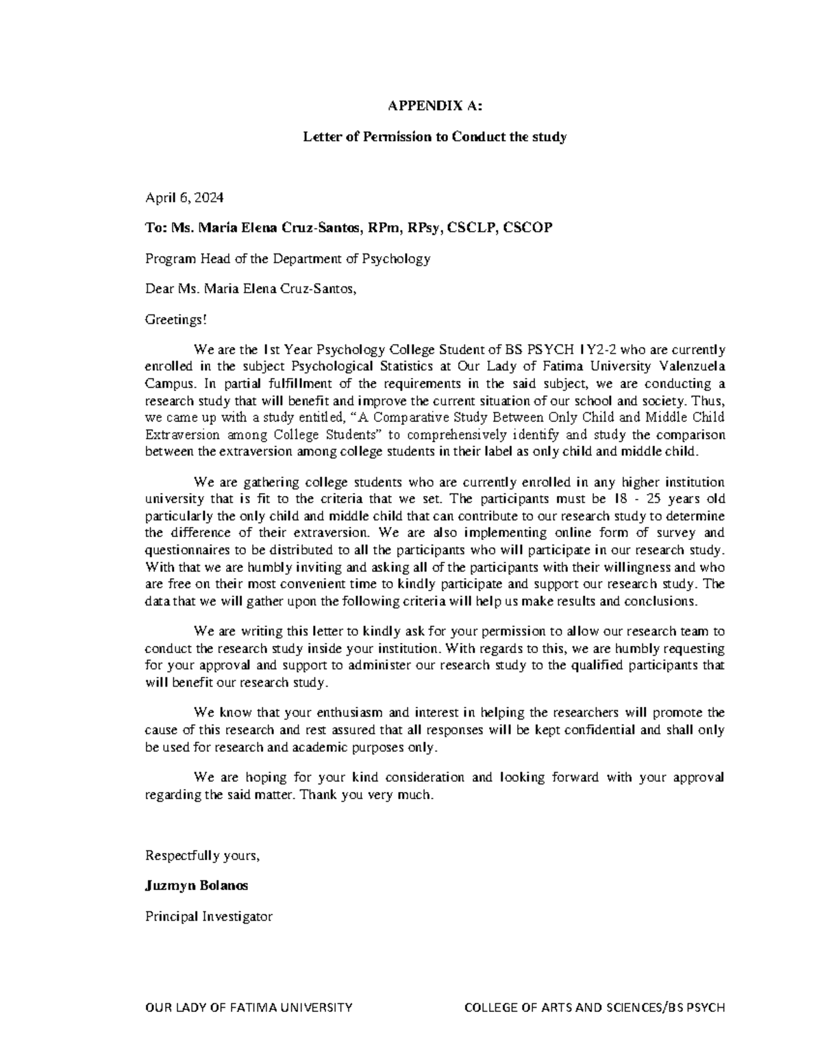 Appendix A B C - Ehe - APPENDIX A: Letter of Permission to Conduct the ...
