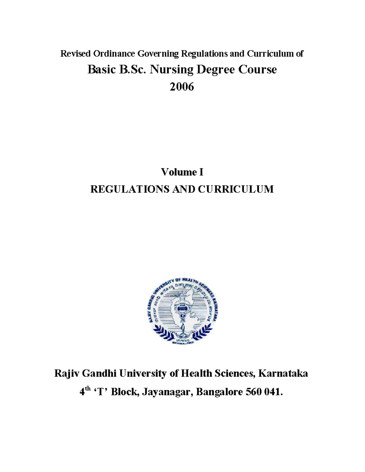 Revised Syllabus for Basic B. Nursing (BSC Nursing) - 2006 Edition ...