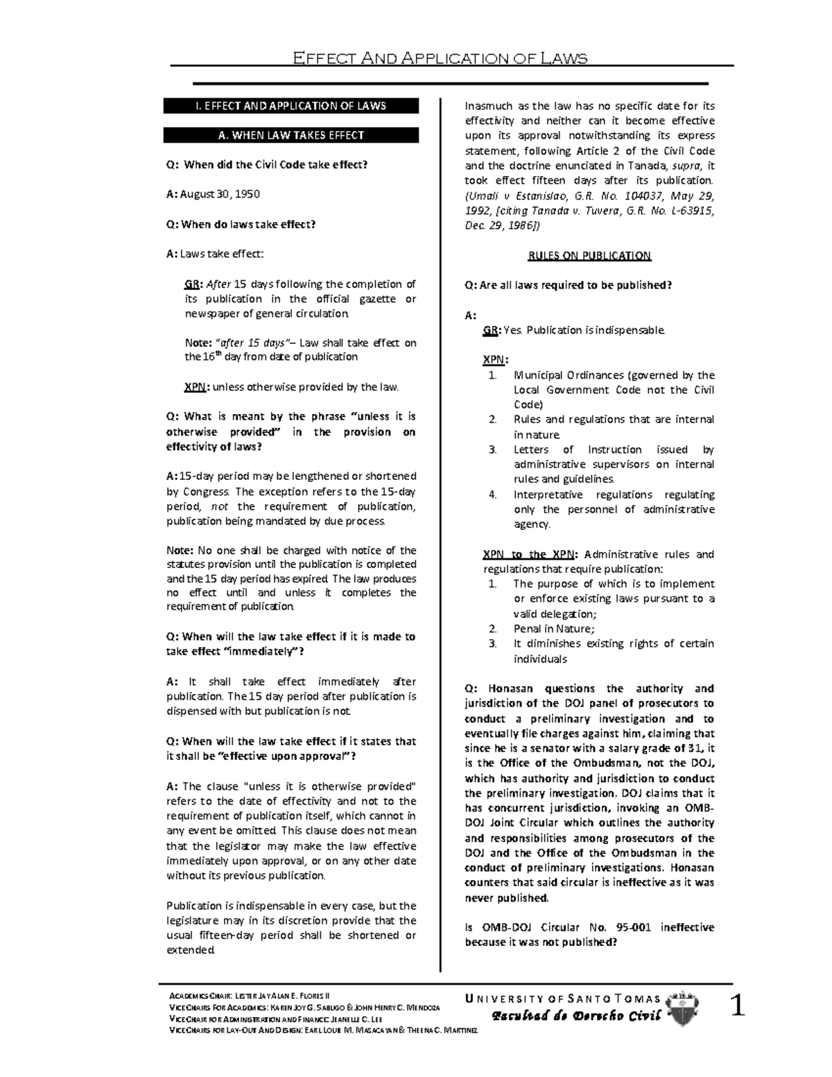 UST Golden Notes: Effects and Applications of Laws in Persons and ...
