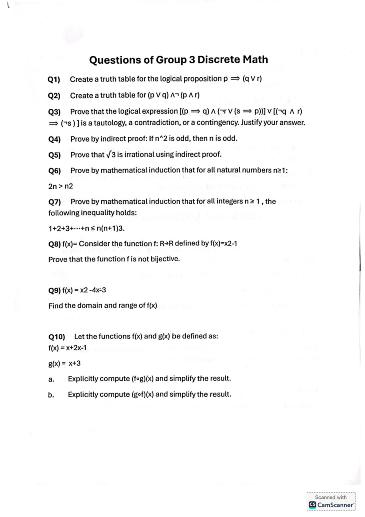 De-DM - 123456 - Questions of Group 3 Discrete Math Q1) Create a truth ...