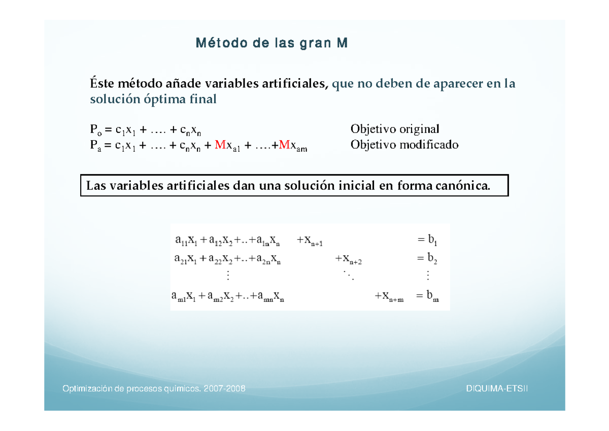 Programacionlineal p2 - Método de las gran M Éste método añade ...
