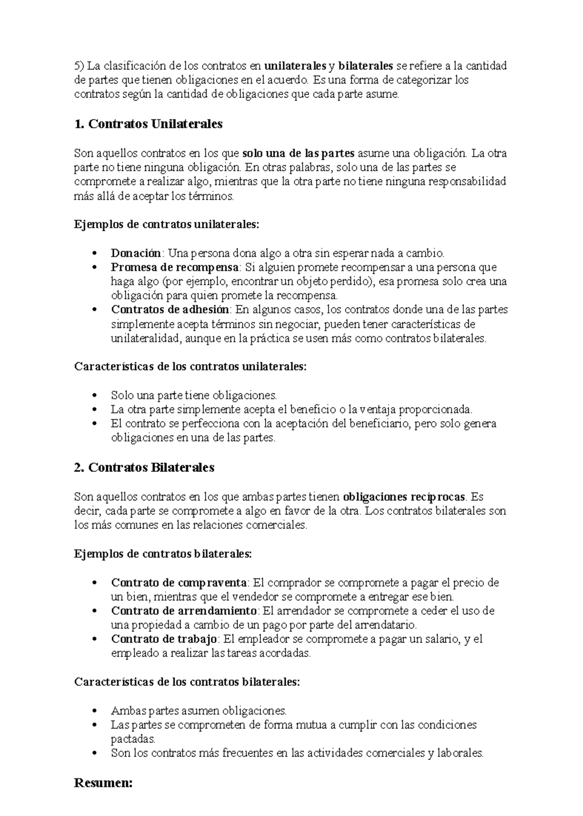 Clasificación de Contratos: Unilaterales, Bilaterales y Más (Derecho ...