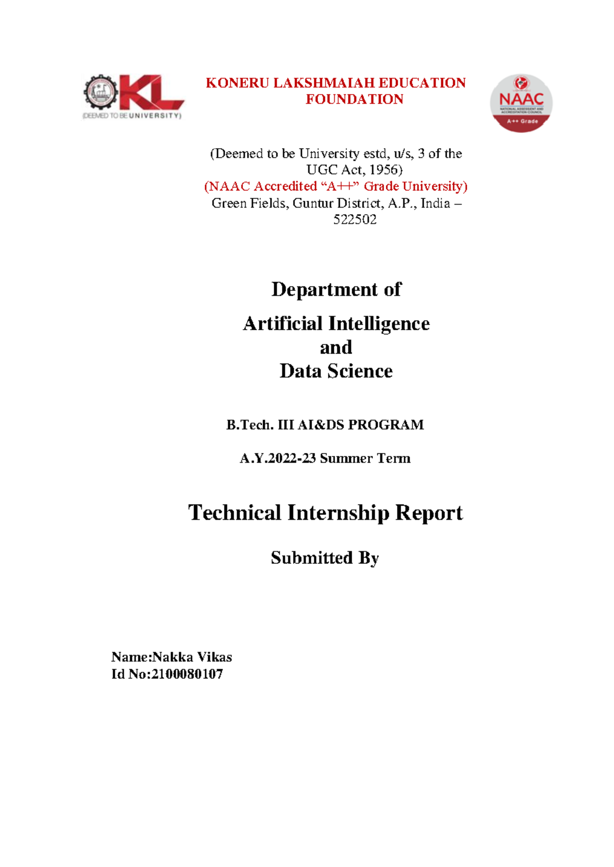 Technical Internship Report in AI-ML: A Comprehensive Overview (B.Tech III) - Studocu