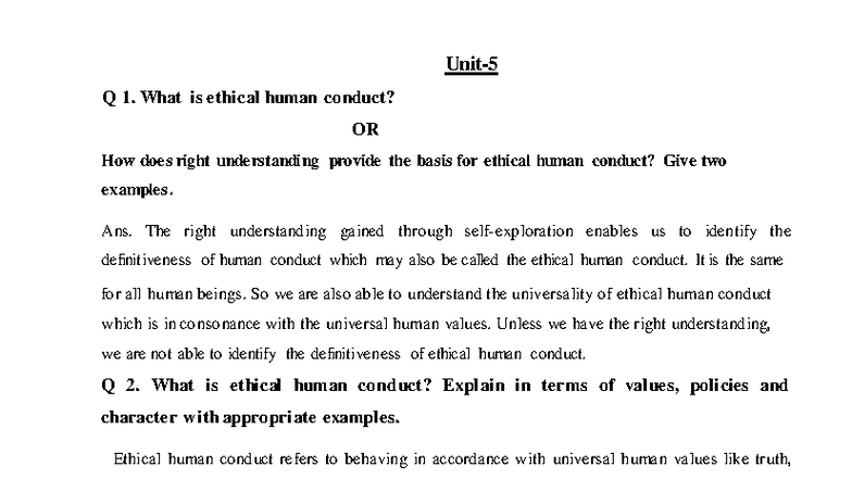 UHV Material (Unit 5) - Understanding Ethical Human Conduct - Studocu