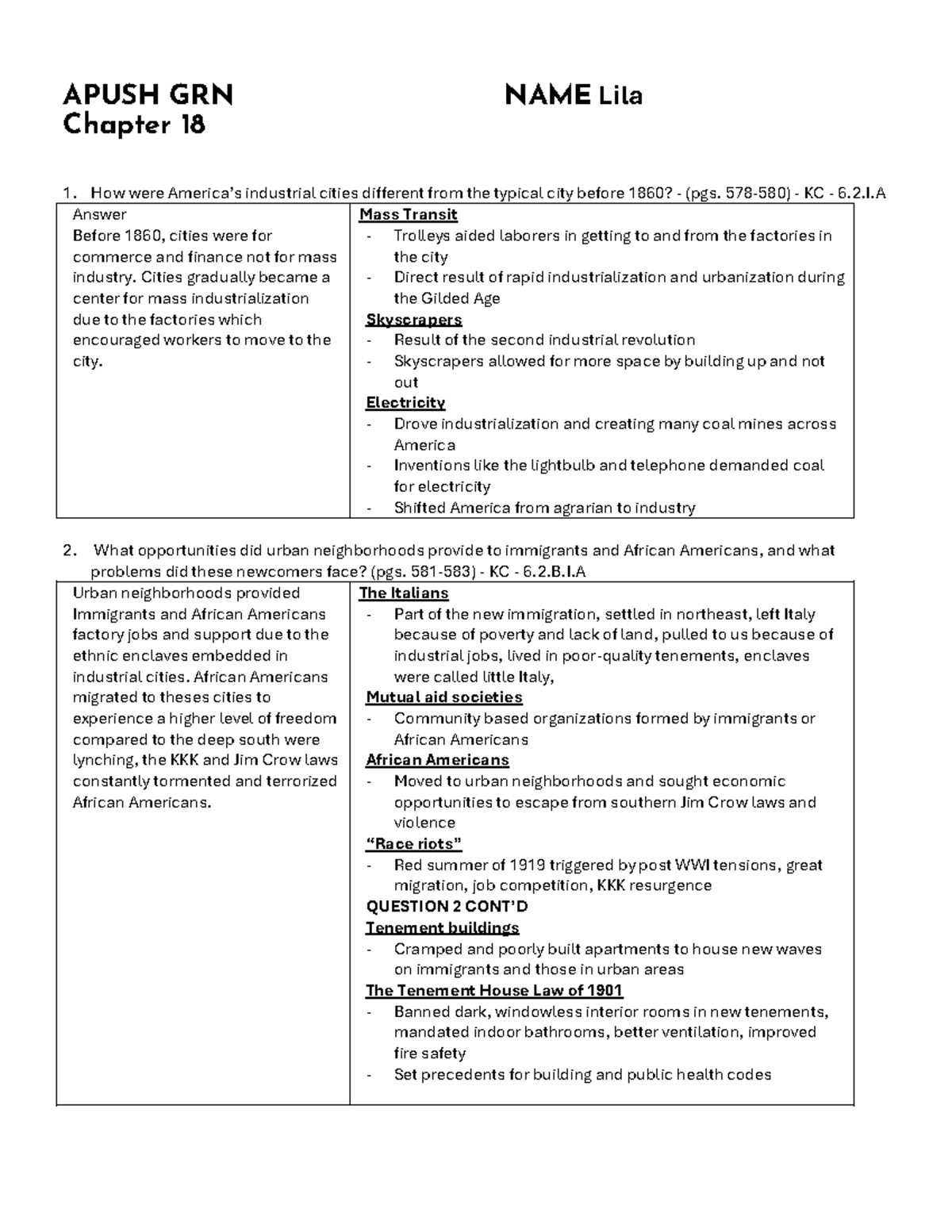 APUSH GRN Chapter 18: Industrial Cities, Immigration, and Reform ...