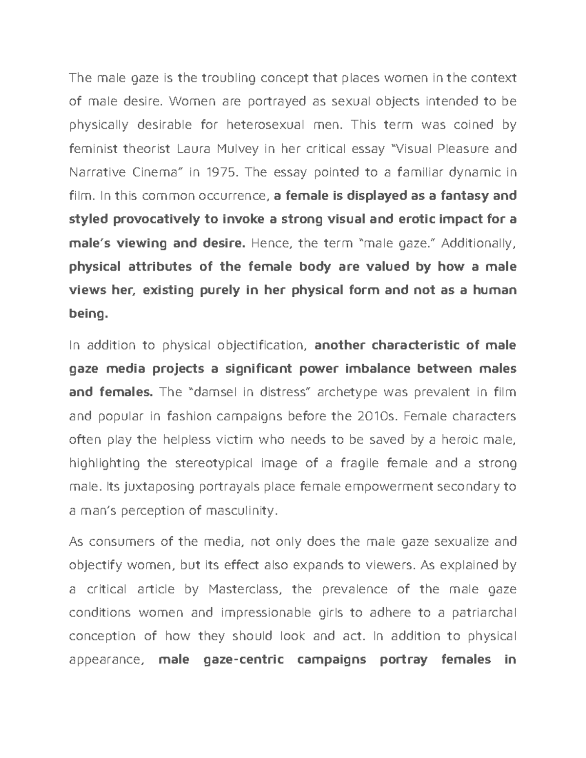 The Male Gaze: Analyzing Objectification in Media and Fashion - Studocu