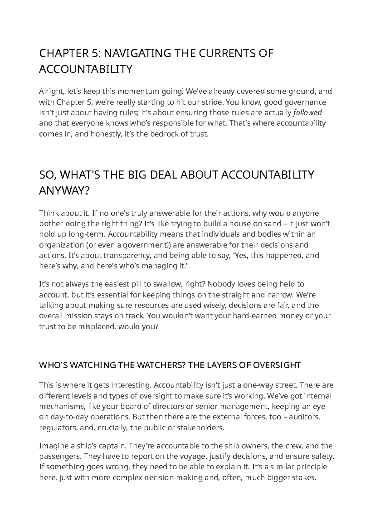 CHAPTER 5: NAVIGATING ACCOUNTABILITY IN GOOD GOVERNANCE - Studocu