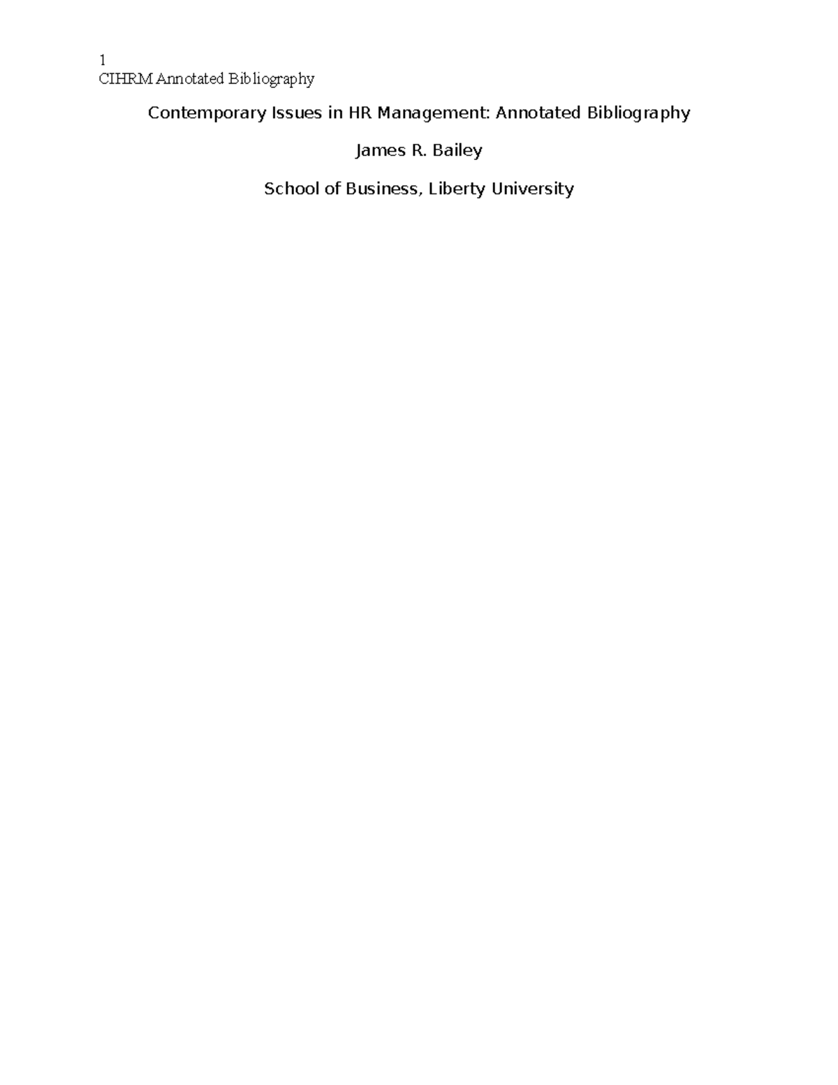 CIHRM Annotated Bibliography on Contemporary HR Management Issues - Studocu