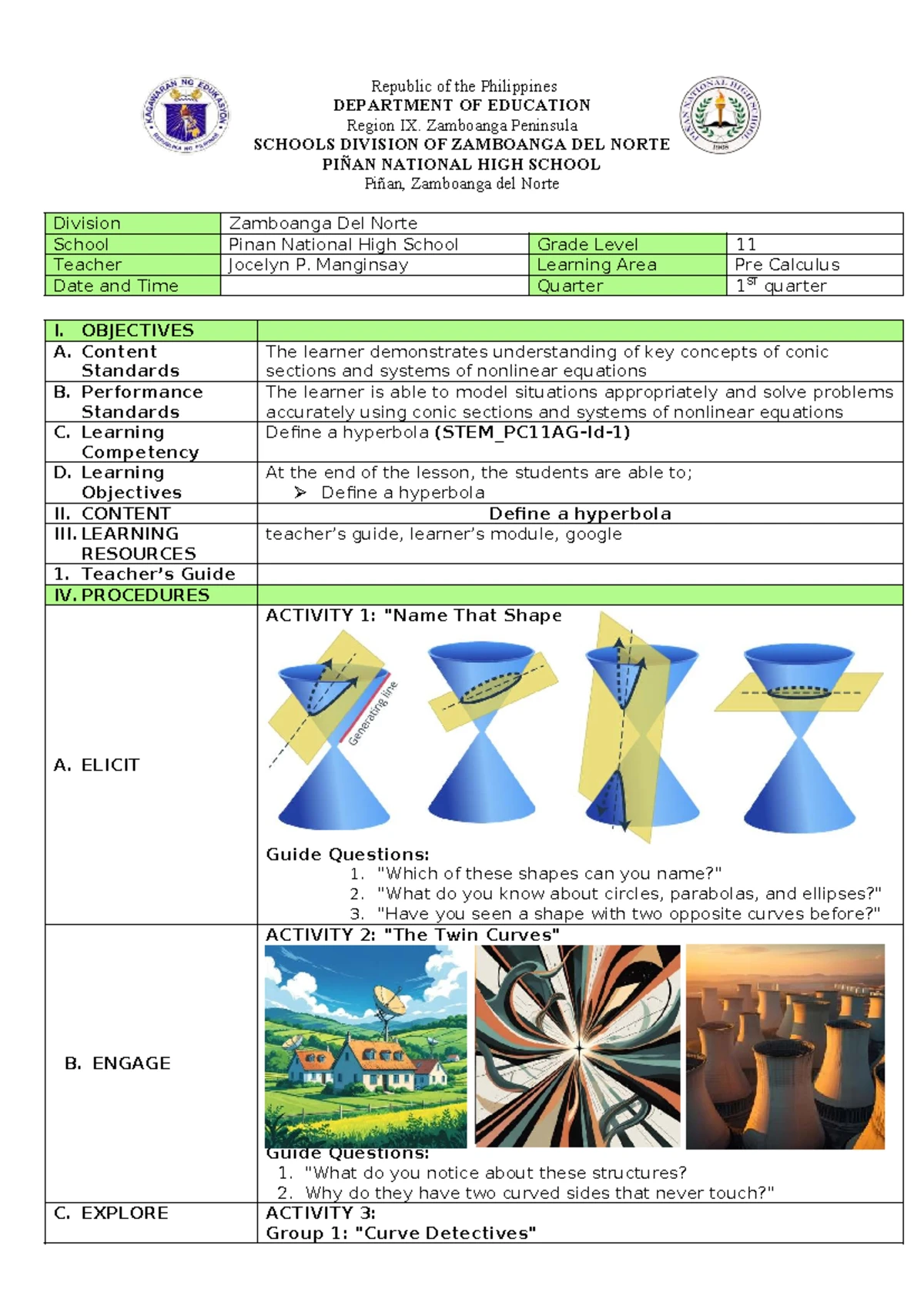 PC 11 Precalculus Lesson Plan: Understanding Ellipses and Equations ...