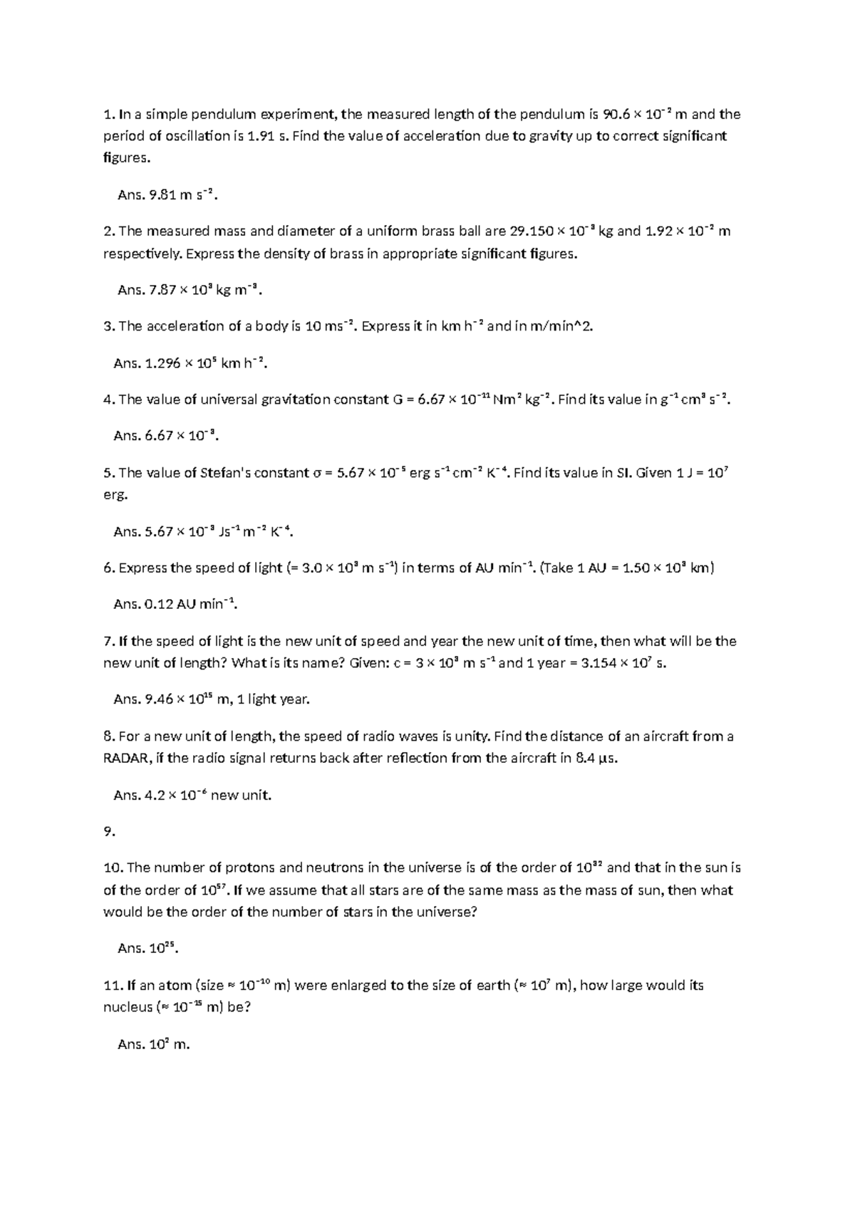 Chapter 1 - Unit Analysis and Significant Figures in Physics - Studocu