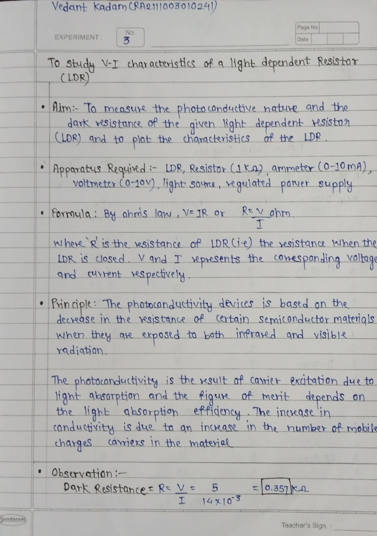 Lab 3: Exploring V-I Characteristics of Light Dependent Resistor (LDR ...