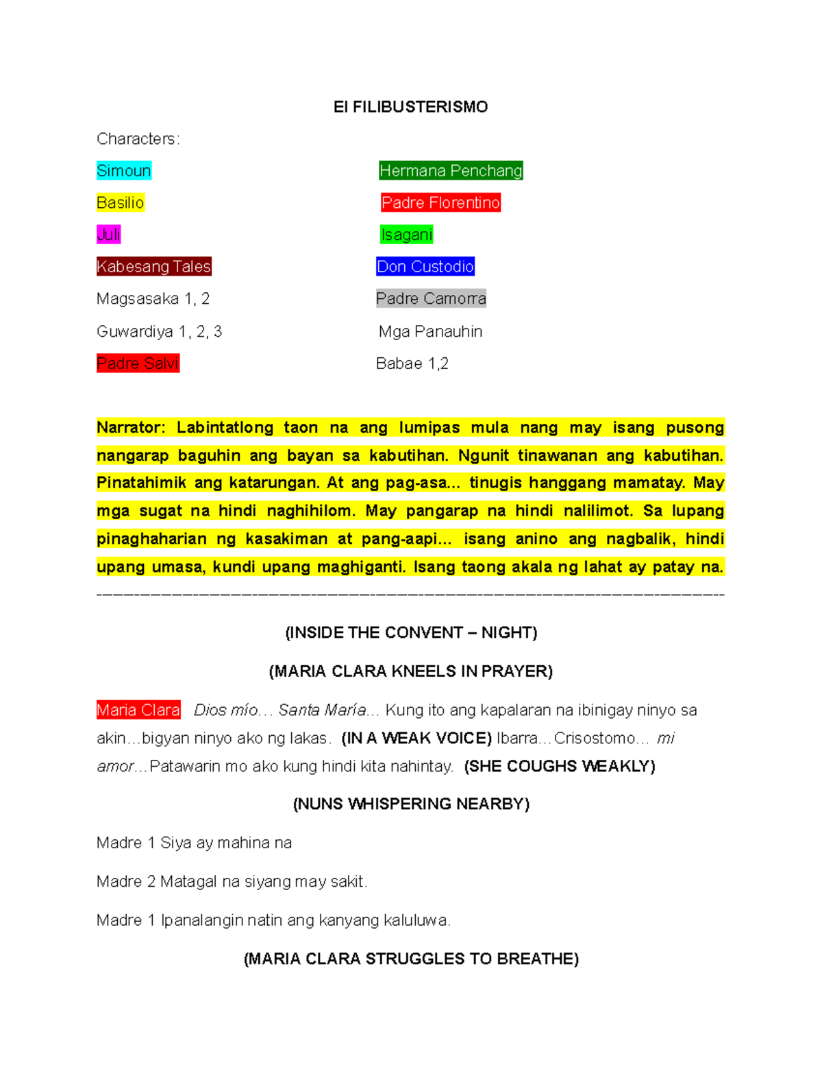 El Filibusterismo (Final Exam) Character Analysis and Key Scenes - Studocu