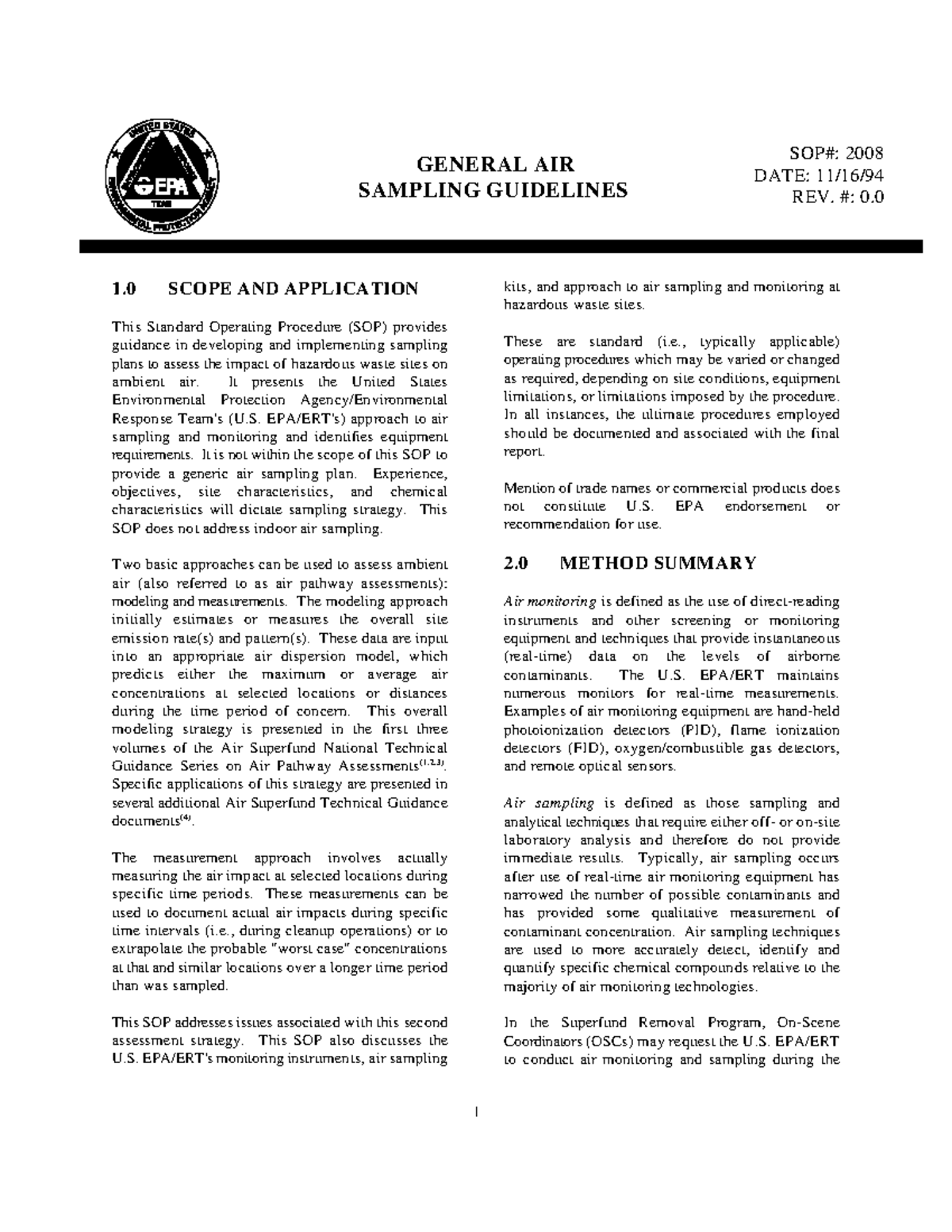 SOP ERT General Air Sampling Guidelines 2008 Revision 0.0 - Studocu