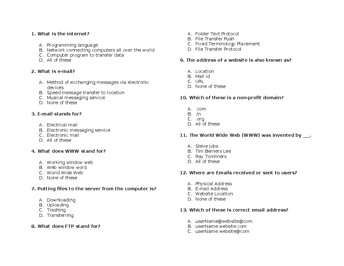 Internet & Email Exam Review Package (IET-101) - Studocu