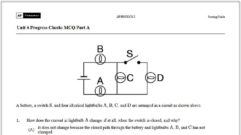 AP PHYSICS 2 Unit 4 Circuits & Electricity Progress Check - Studocu