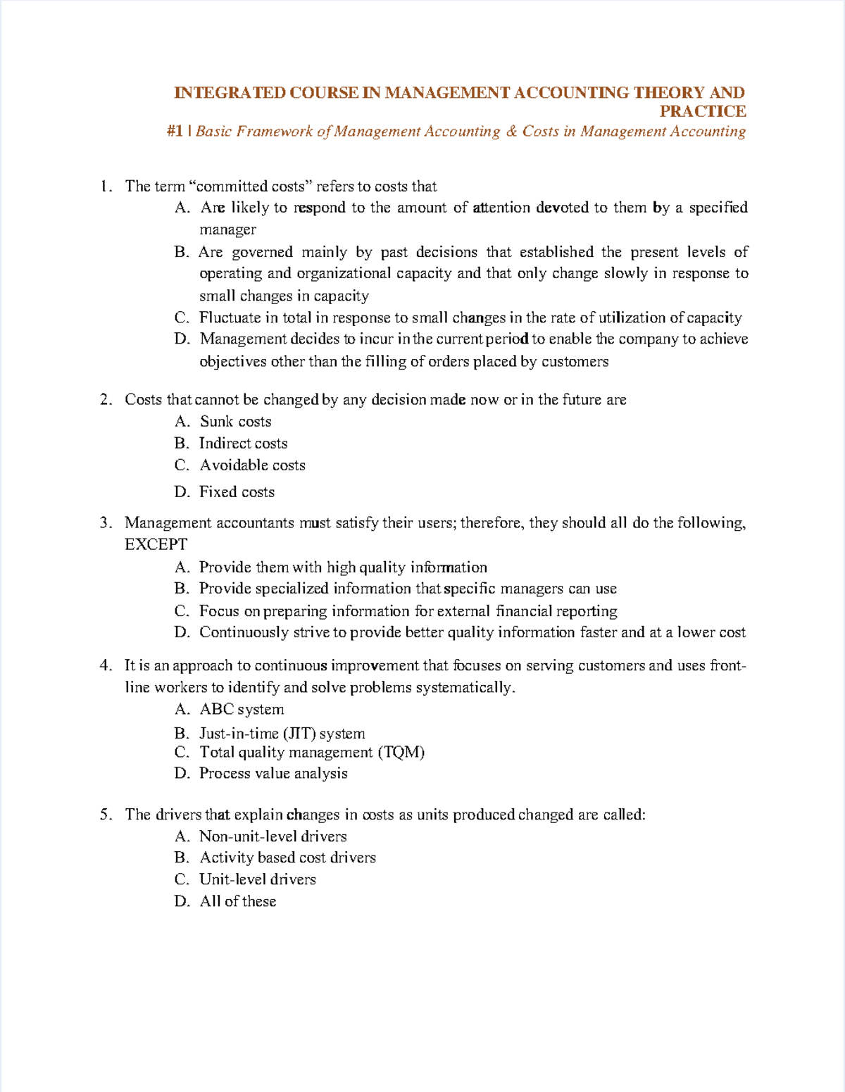 acctg101-Chapter 6: Management Accounting Fundamentals and Key Concepts - Studocu