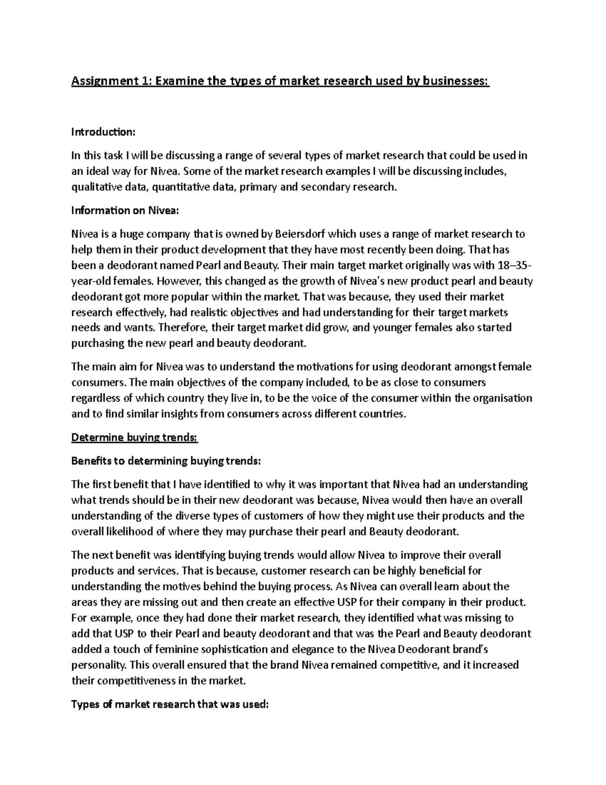 Unit 22 assignment market research - Assignment 1: Examine the types of ...