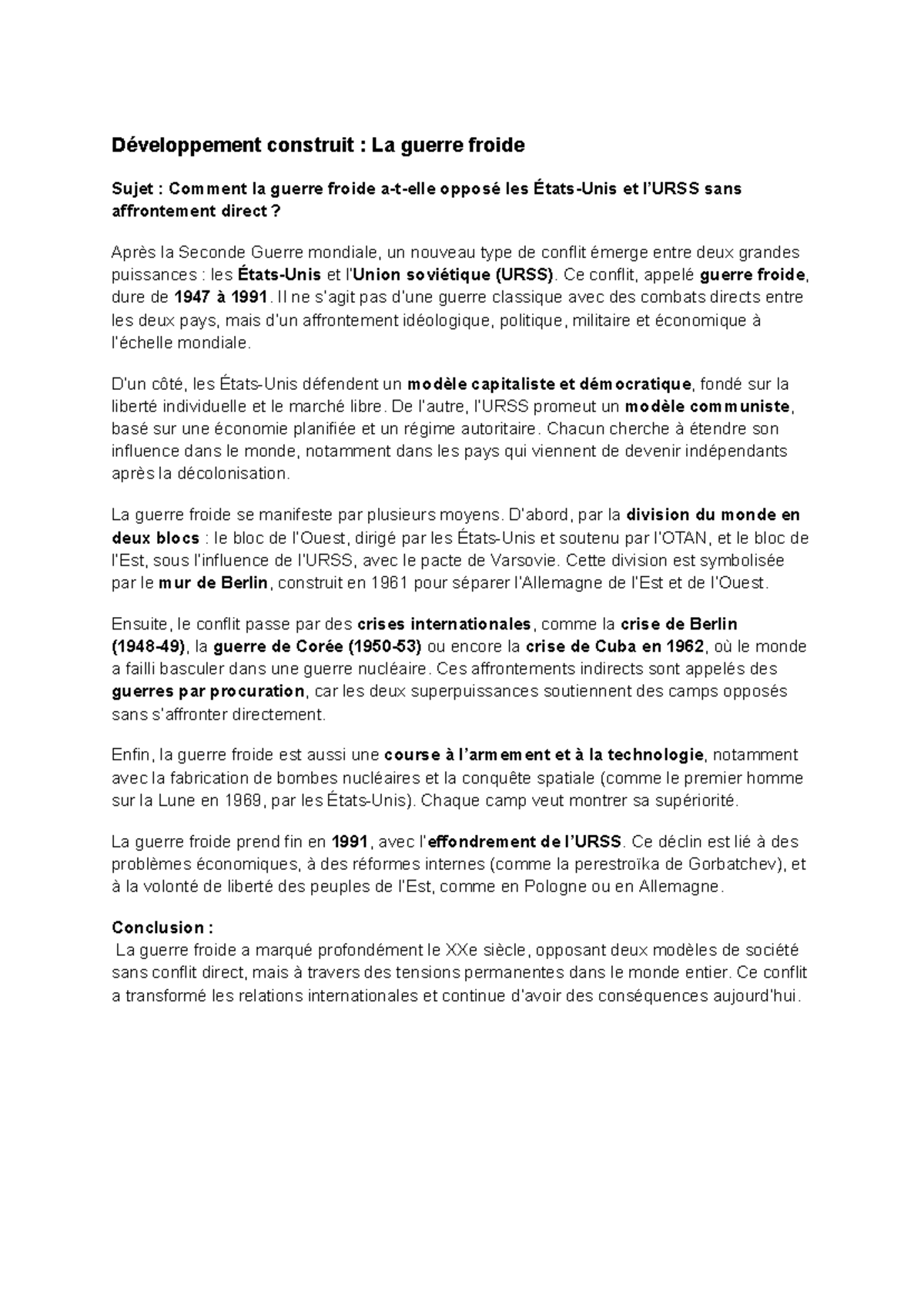 Développement construit : La guerre froide et ses enjeux (HIST 101 ...