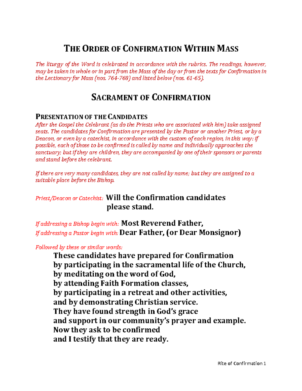 The Order of Confirmation Within Mass 5 2021 - THE ORDER OF ...
