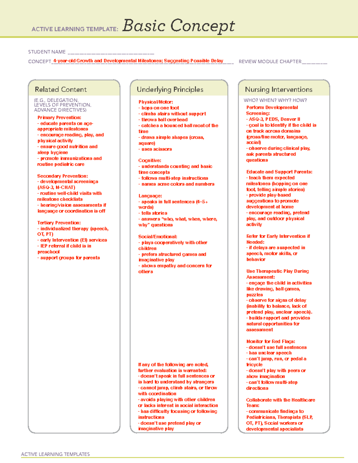 ACTIVE LEARNING TEMPLATE: 4-Year-Old Growth & Development Milestones ...