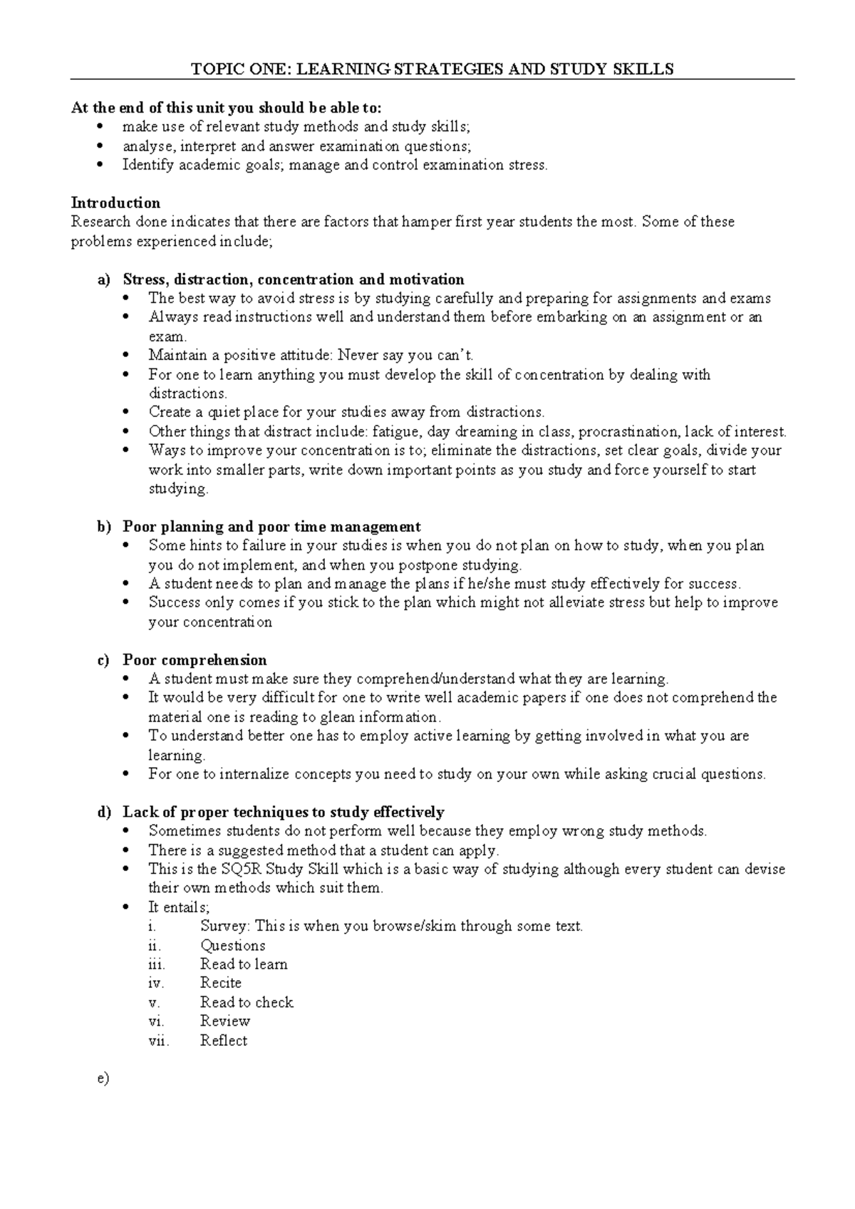 Learning Strategies and Study Skills - CLASS NOTES - Studocu