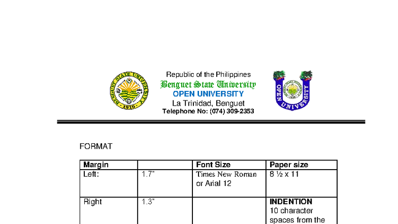 Thesis Formatting Guidelines for BSU Open University - Studocu