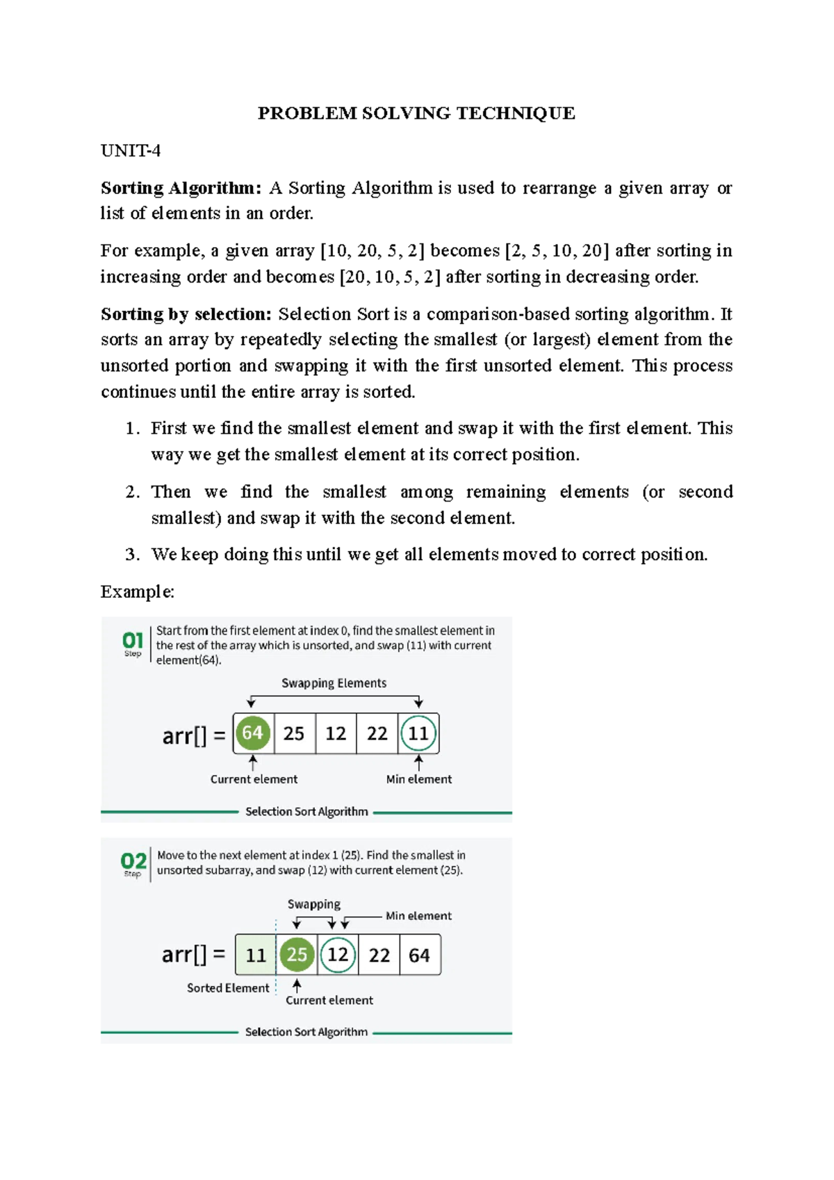 PST(Unit-4): Lecture Notes on Sorting & Searching Algorithms - Studocu