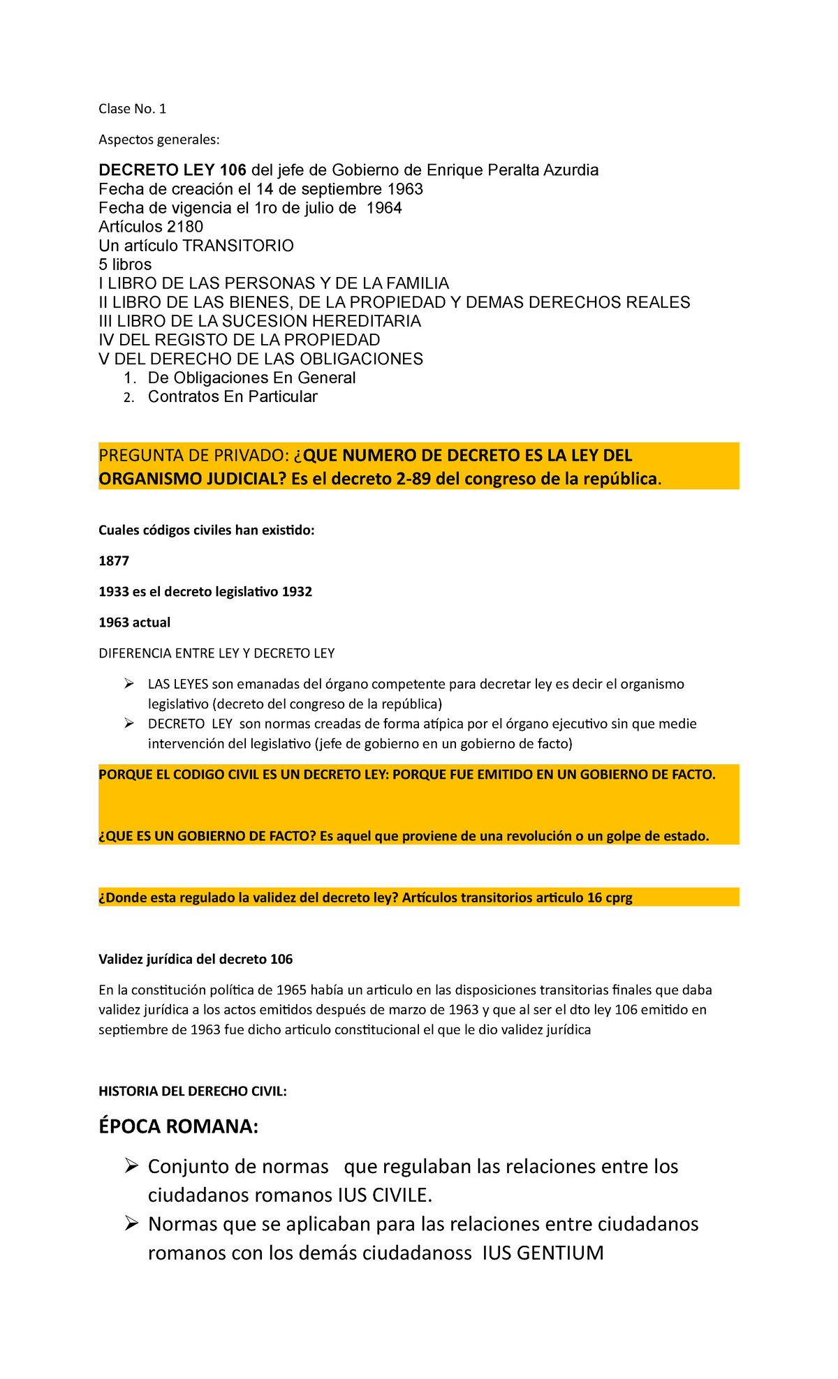 Civil - Clase No. 1 Aspectos generales: DECRETO LEY 106 del jefe de ...