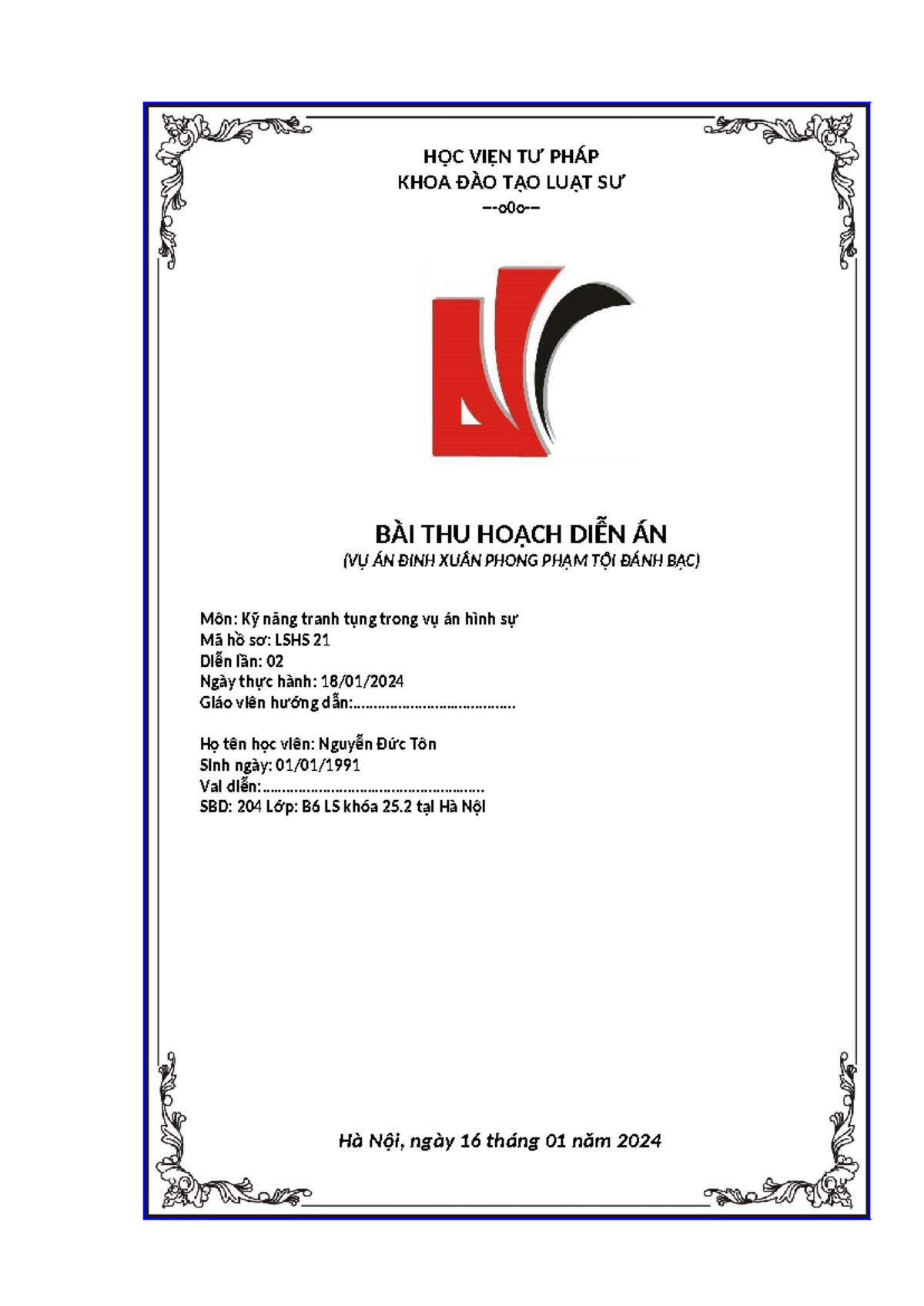 BÀI THU HOẠCH DIỄN ÁN VỤ ĐINH XUÂN PHONG - LSHS 21 - Studocu