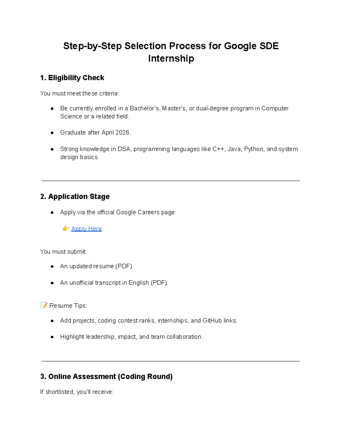 Google SDE Internship Selection Process: Eligibility & Tips - Studocu