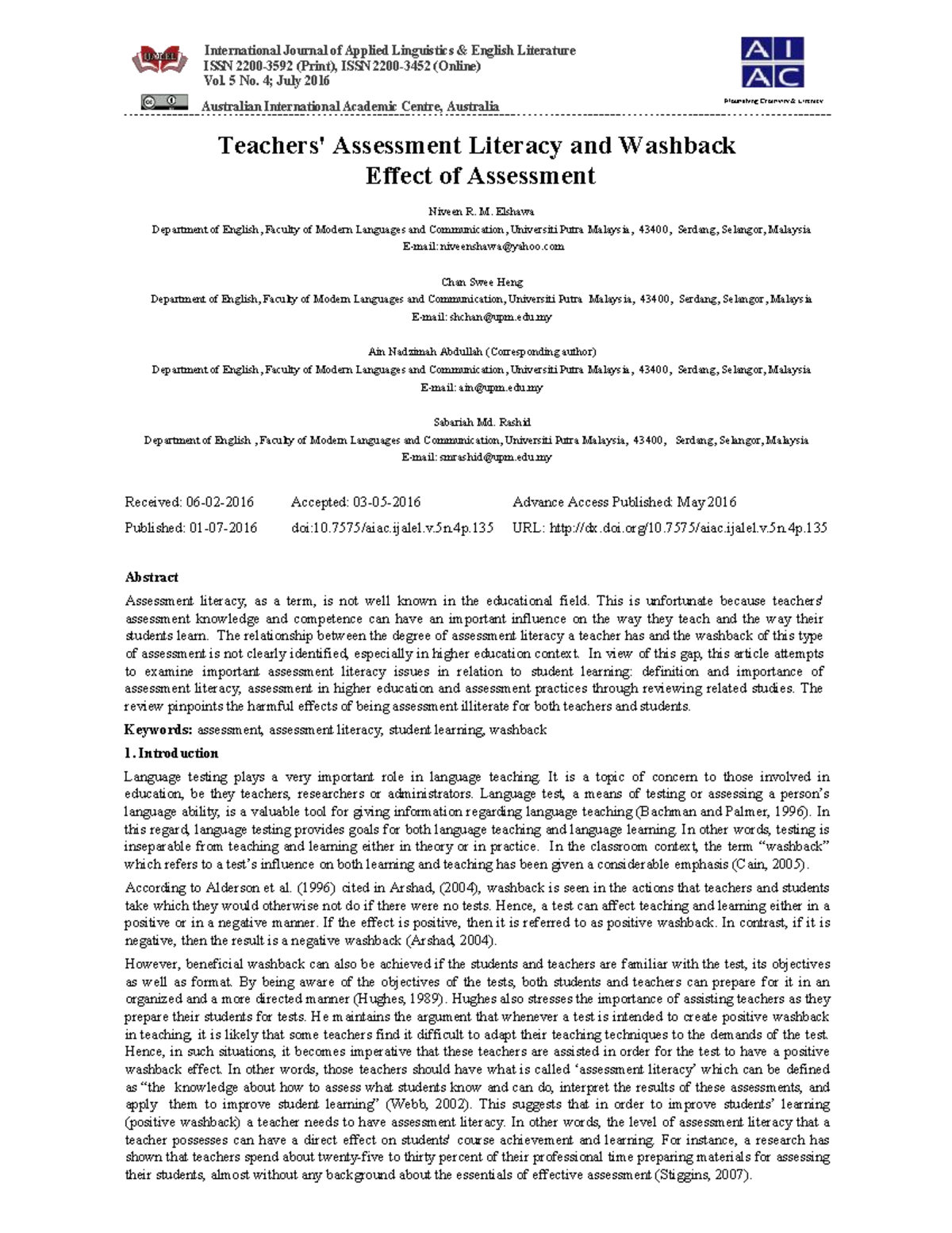 Teachers' Assessment Literacy and Washback Effects in Education - Studocu