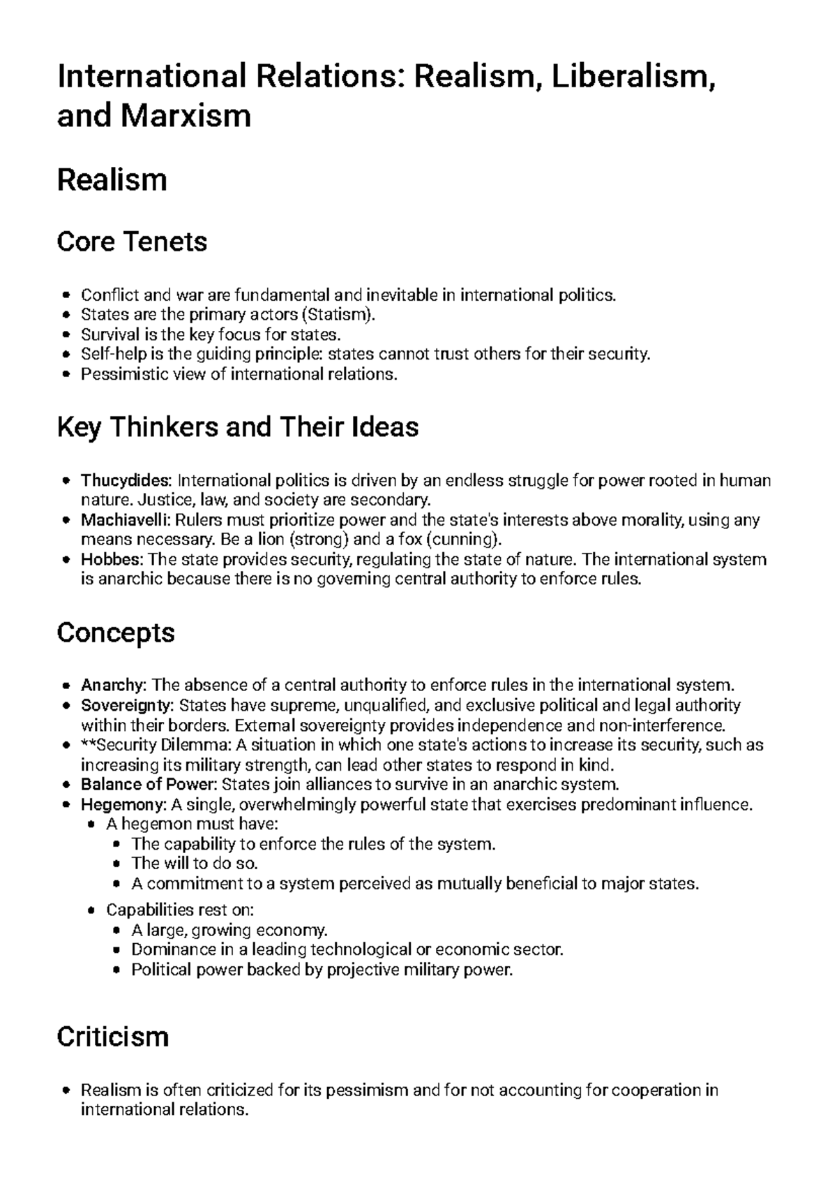 Theories of International Relations: Realism, Liberalism, & Marxism ...