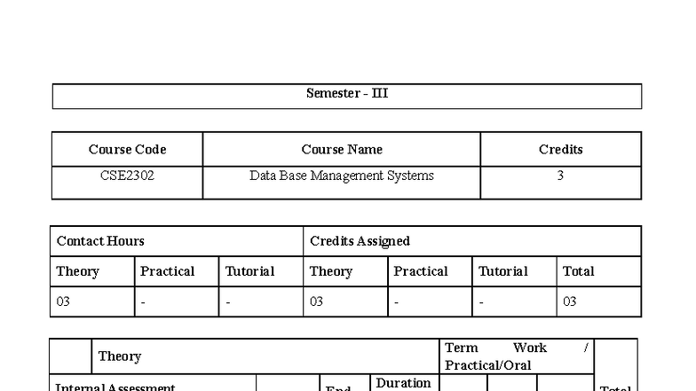 CSE2302 & CSE2307 DBMS Syllabus and Lab Overview - Studocu