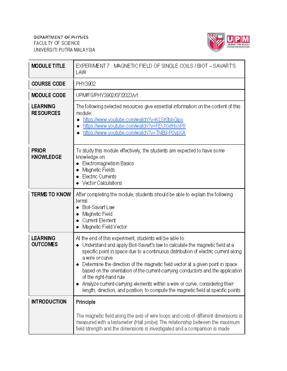 EXP 7: Magnetic Field of Single Coils - Biot-Savart Law (PHY3902) - Studocu