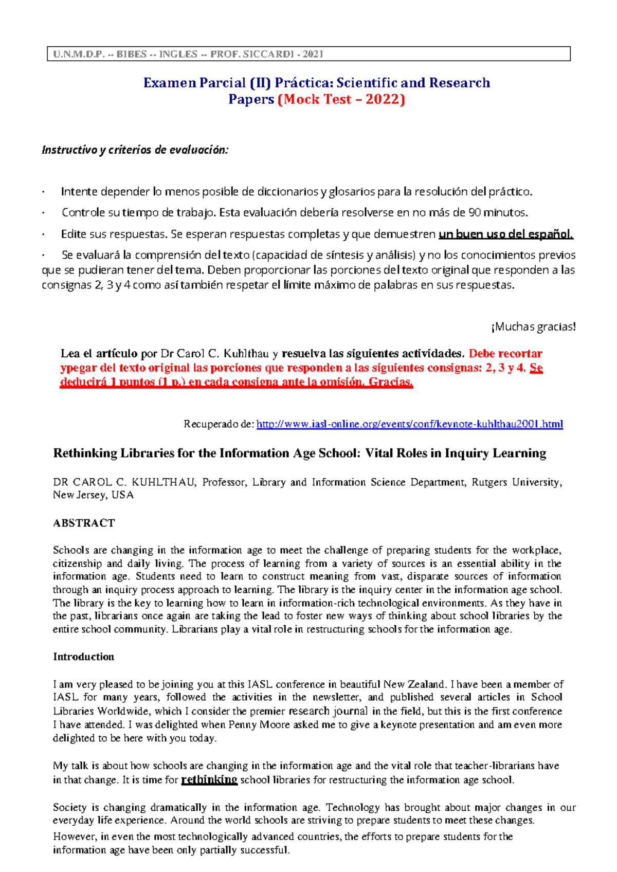 U.N.M.D.P. BIBES INGLES PROF. SICCARDI 2021 Examen Parcial II: Práctica ...
