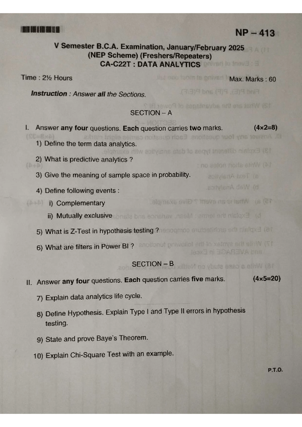 Quantitative Techniques BCA (NEP BU)sem 5 QP 2024-25 - NP 415 V ...