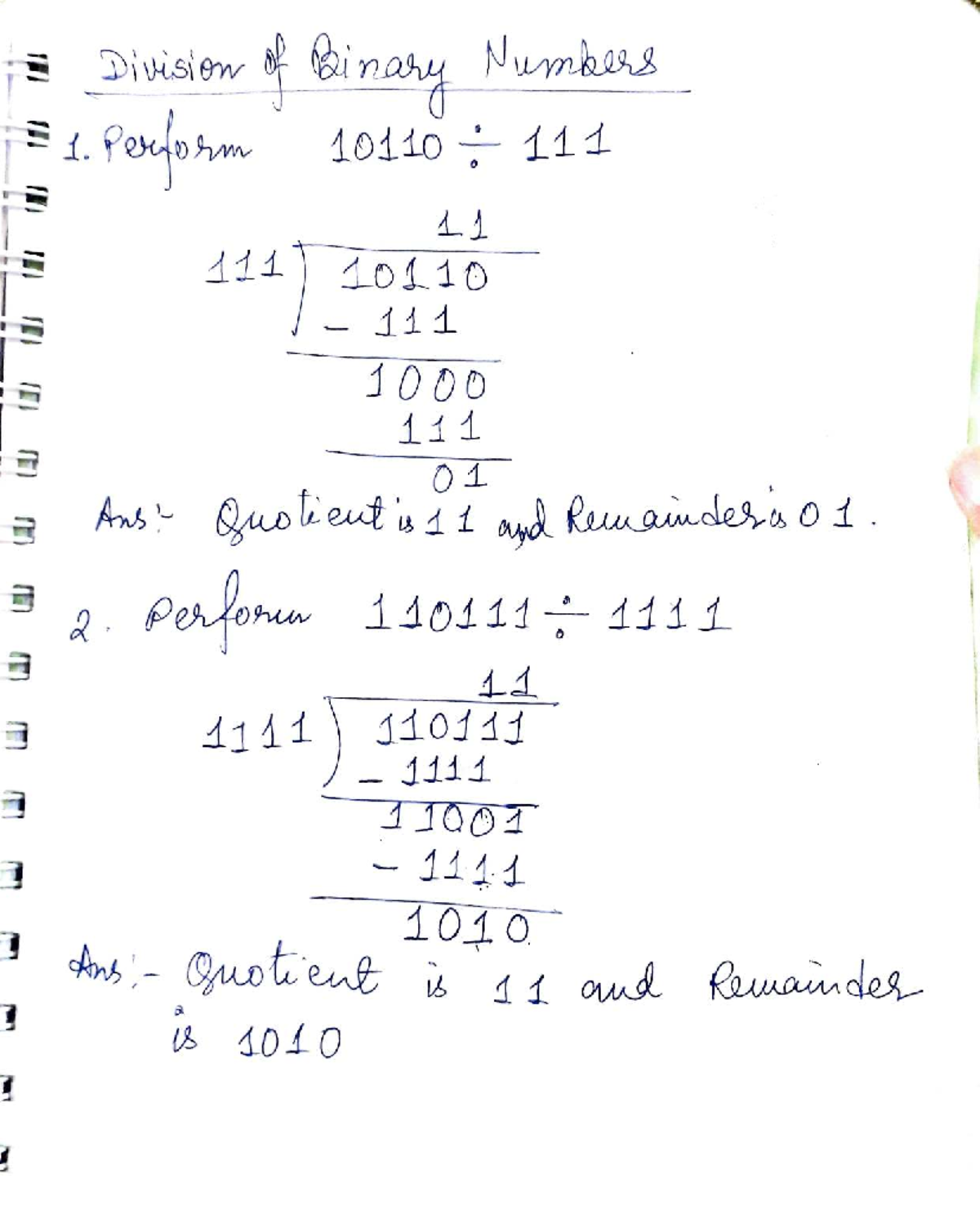HALF Adder: Division of Binary Numbers and Remainders - Studocu