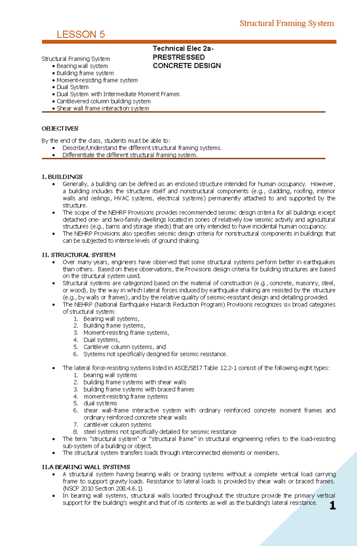 Technical Elec 2a: Structural Framing System Overview and Seismic ...