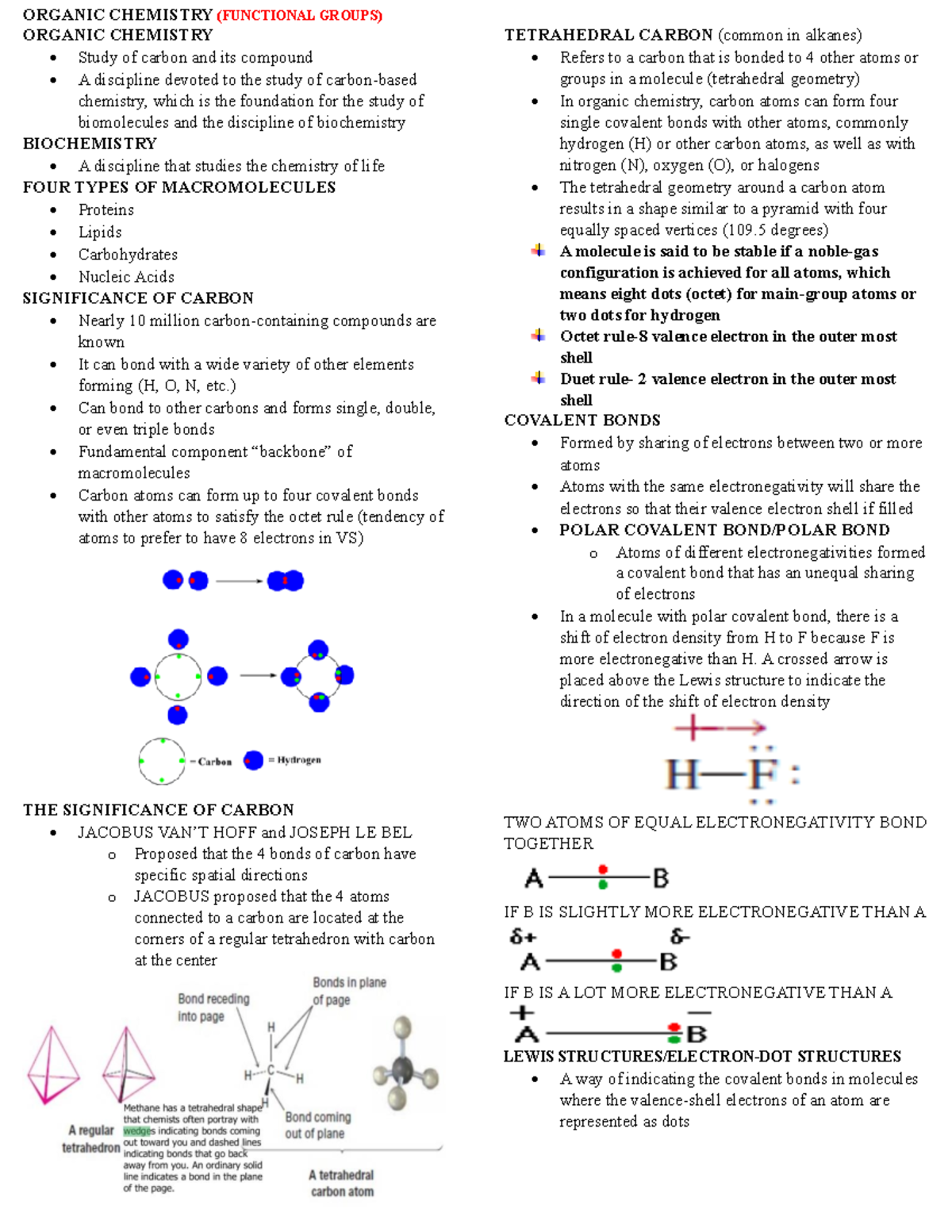 Biochem LEC Midterm Study Guide: Macromolecules & Functional Groups ...
