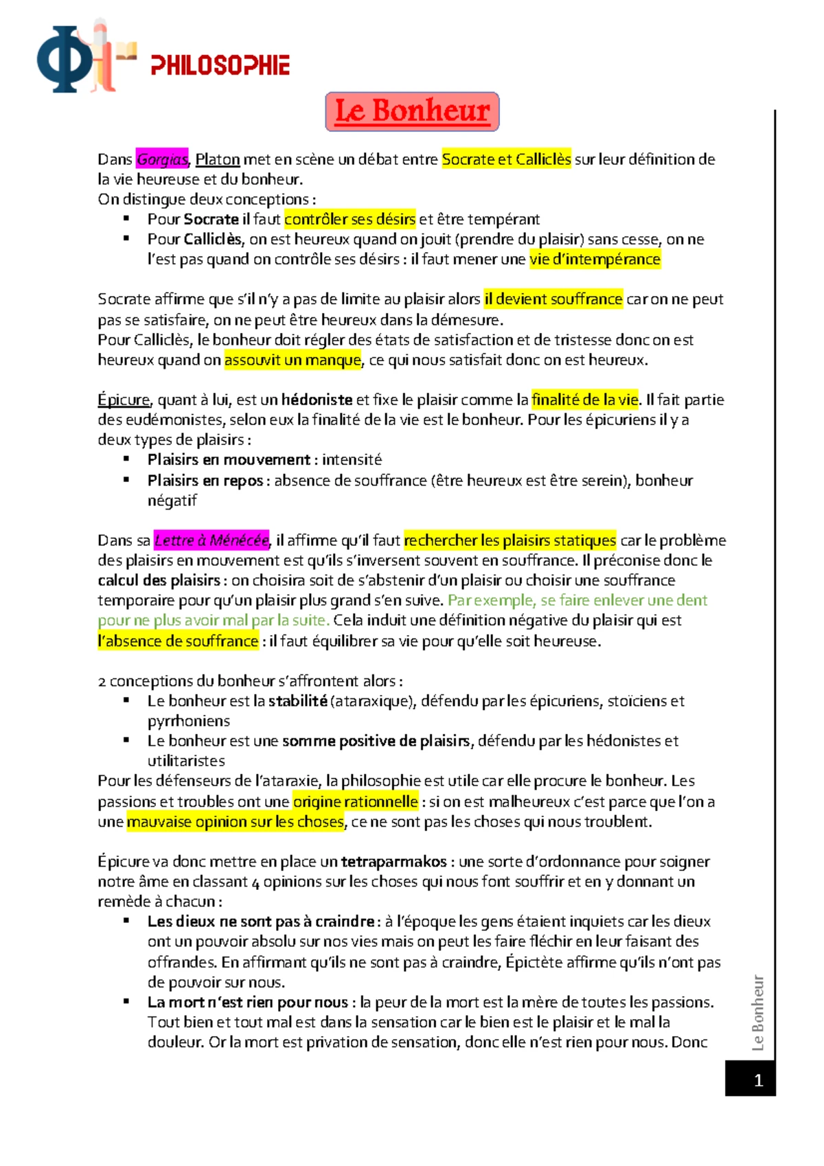 Cours sur le bonheur - LE BONHEUR INTRODUCTION Le bonheur paraît être ...