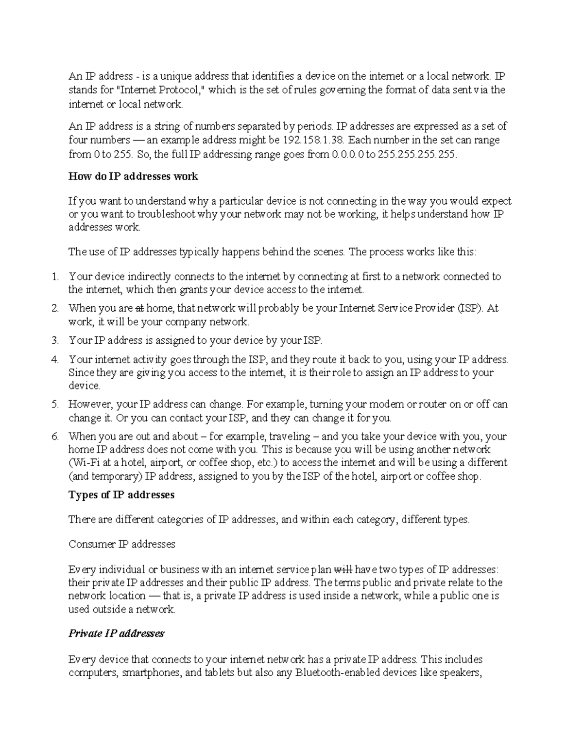 IP Address Overview: Understanding Types & Functions of IPs - Studocu
