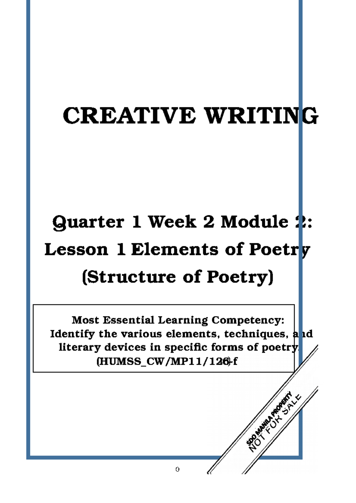 Creative Writing Module 2 - CREATIVE WRI TING Quarter 1 Week 2 Modul e ...