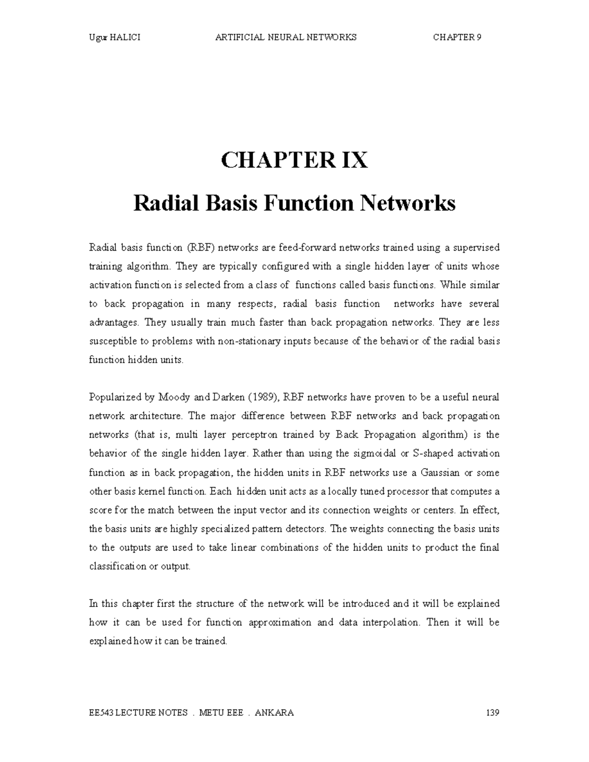 EE543 LECTURE NOTES: Radial Basis Function Networks - Chapter 9 - Studocu