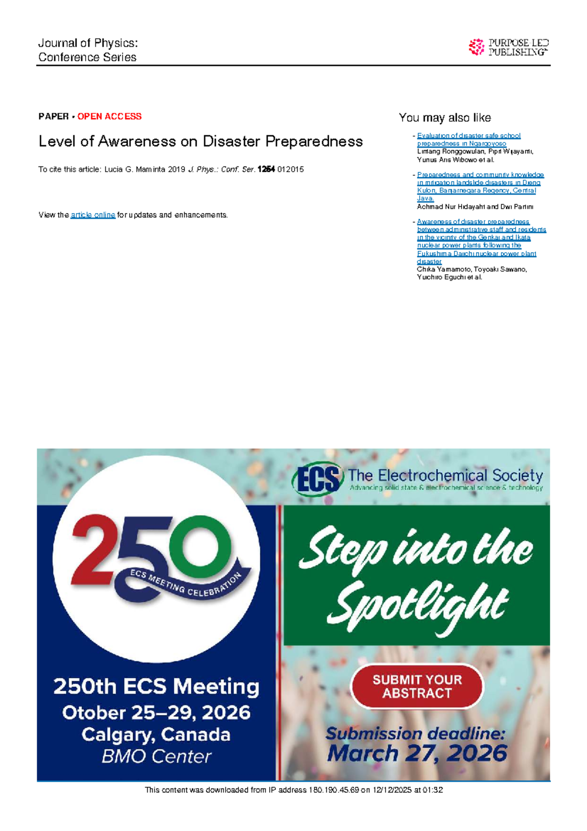 Level of Awareness on Disaster Preparedness: A Study in Mimbalot ...