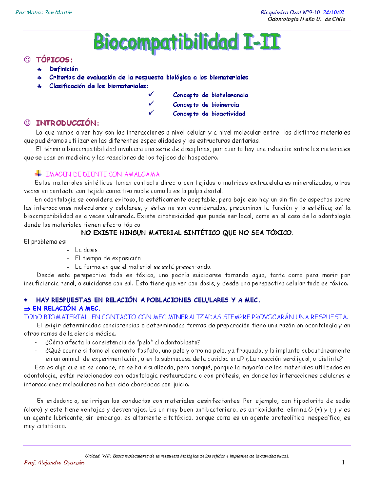 Biocompatibilidad de Biomateriales en Odontología II (Bioquímica Oral ...