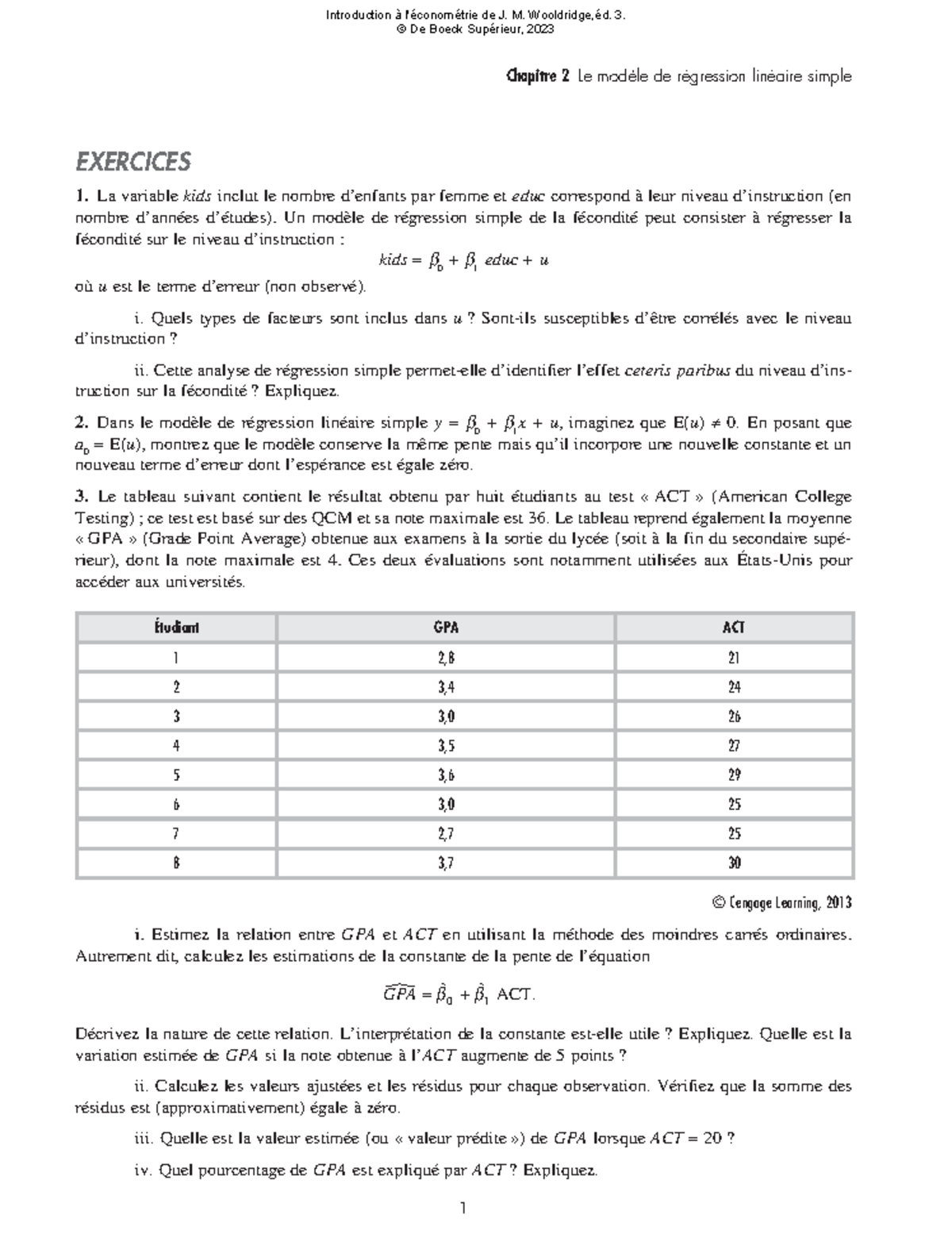Chapitre 2 - Exercices Corrigés Devoir 1: Modèle de Régression Linéaire ...