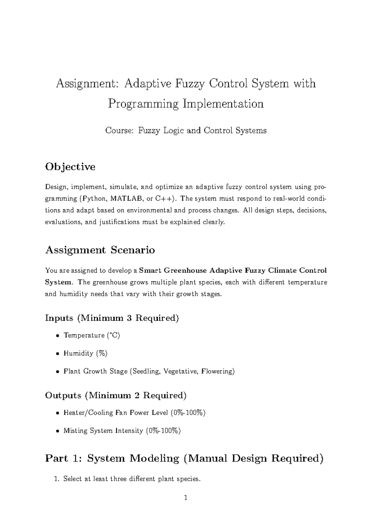 Adaptive Fuzzy Control System Assignment: Fuzzy Logic & Control Systems ...